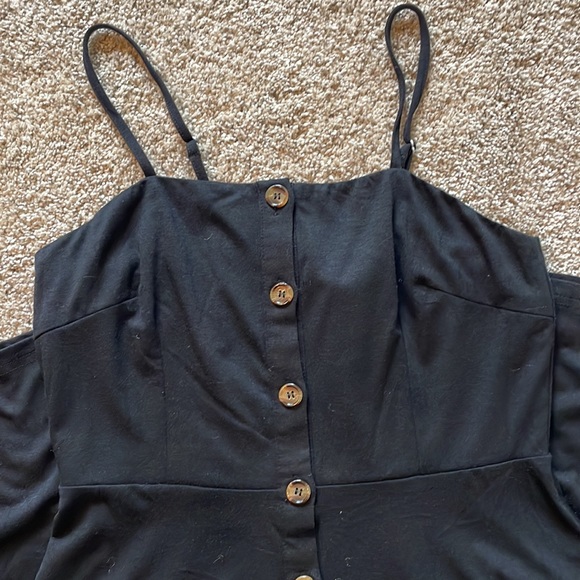 buttons | Dresses | Black Cotton Aline Spaghetti Strap Button Down Midi ...